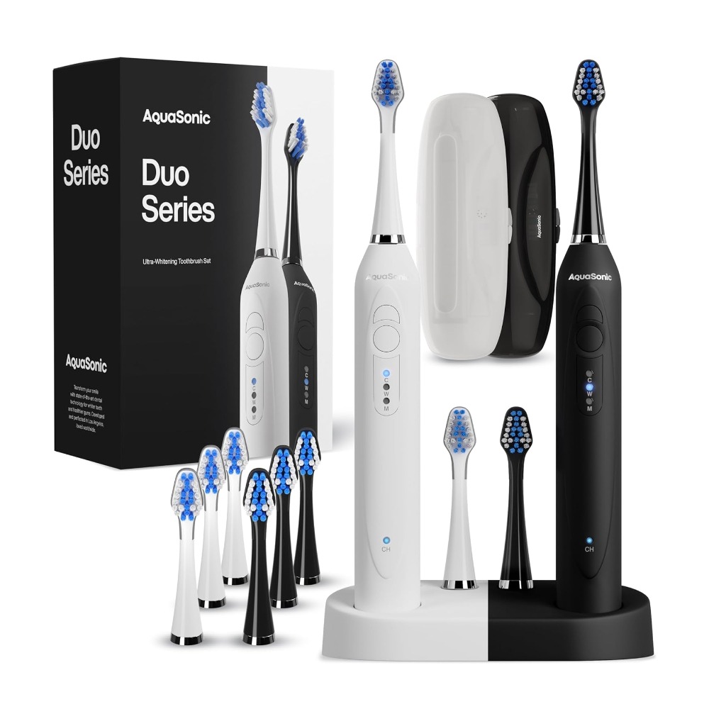 New AQUASONIC DUO SERIES ULTRA SONIC WHITENING TOOTHBRUSH SET - Own4Less